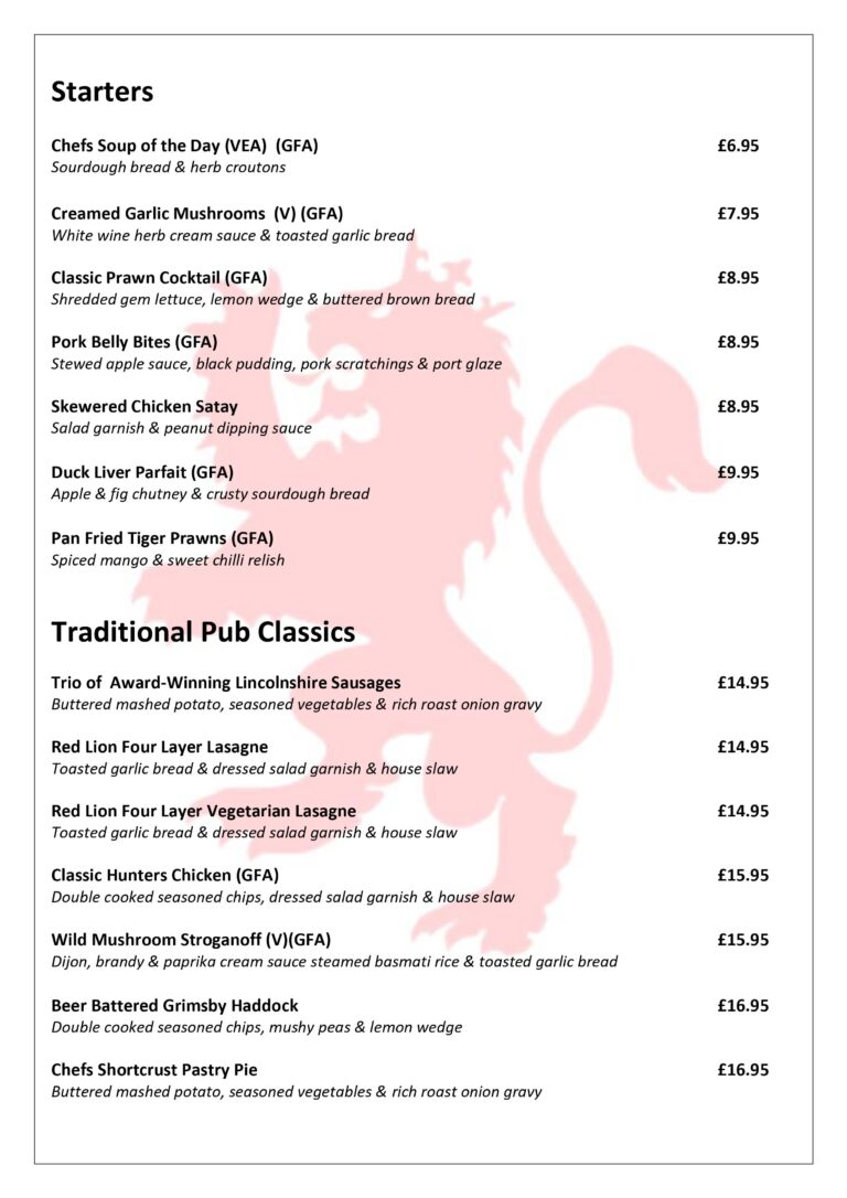 SUNDAY MENU