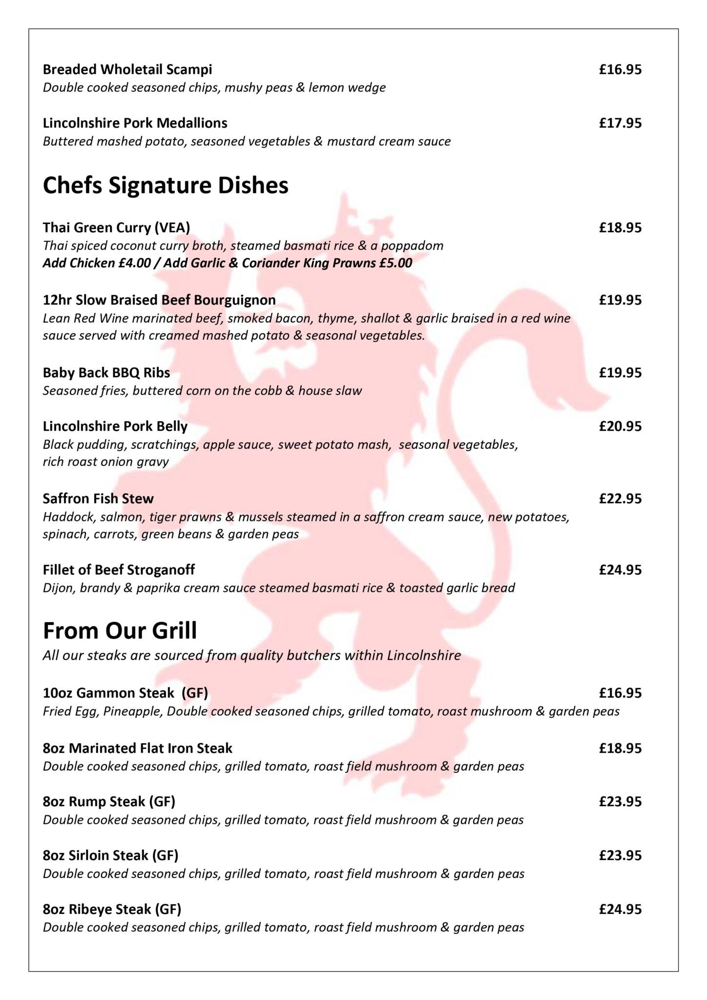 SUNDAY MENU