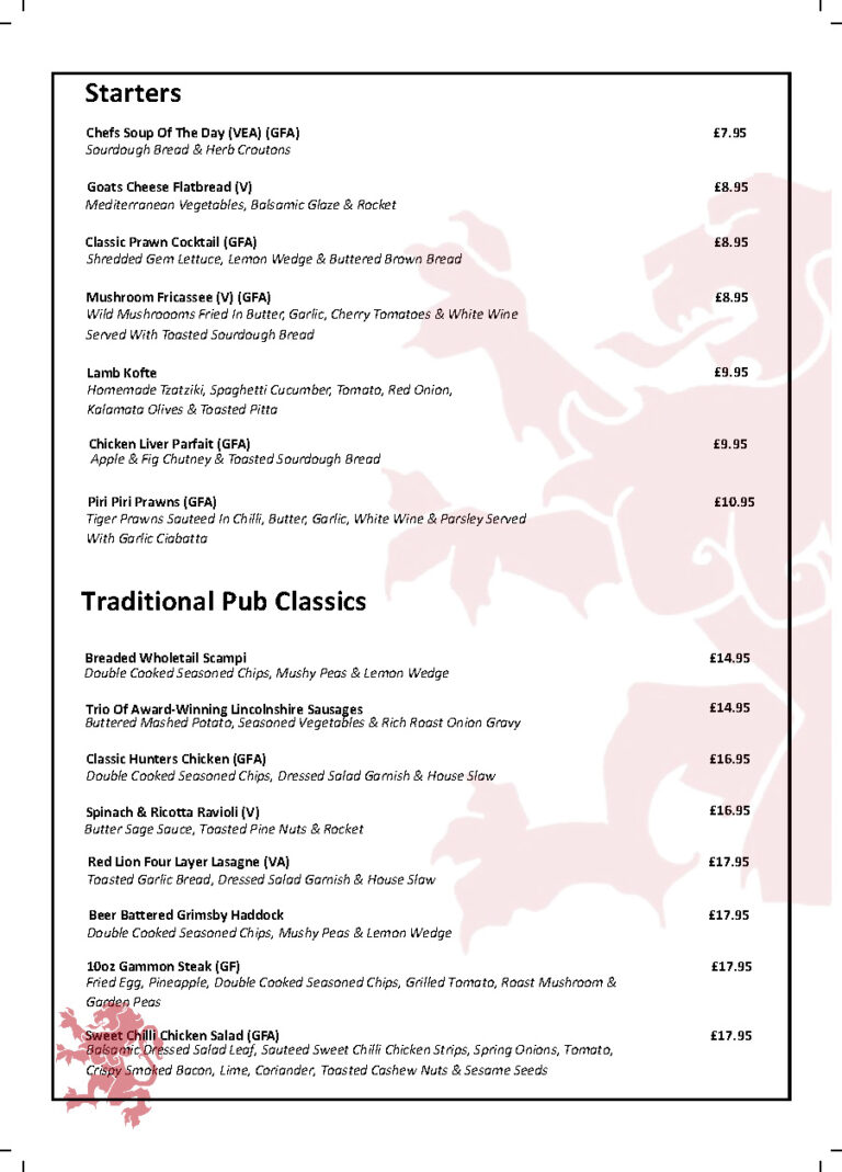 SUNDAY MENU